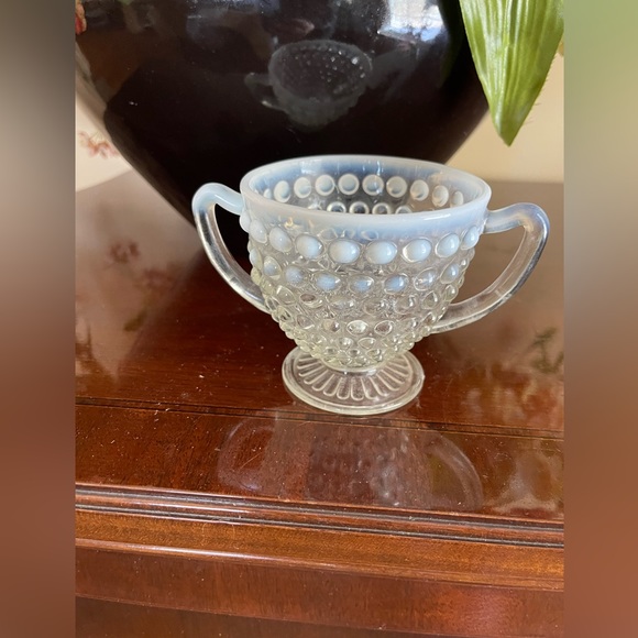 Accents | Vintage Fenton Moonstone Hobnail Sugar Bowl With White Glass ...